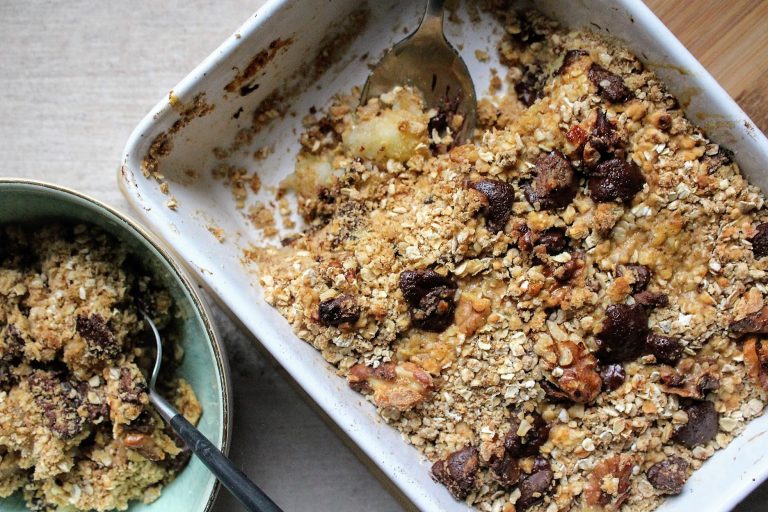 Pear, Chocolate & Nut Crumble – Indulging Innocently Recipes by @SpamellaB