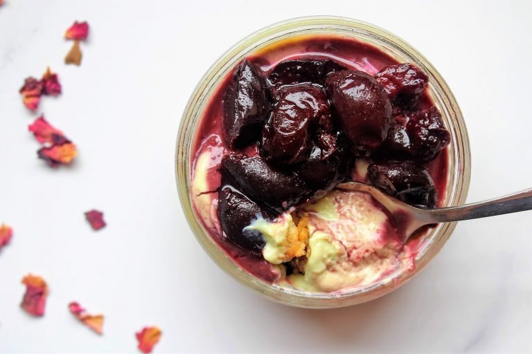 Matcha Cherry Cheesecake Pots – Indulging Innocently Recipes by @SpamellaB