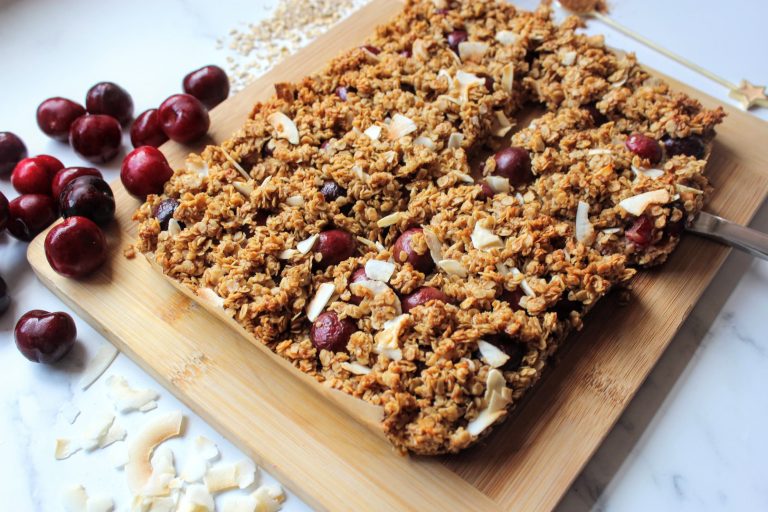Cherry Coconut Flapjacks – Indulging Innocently Recipes by @SpamellaB