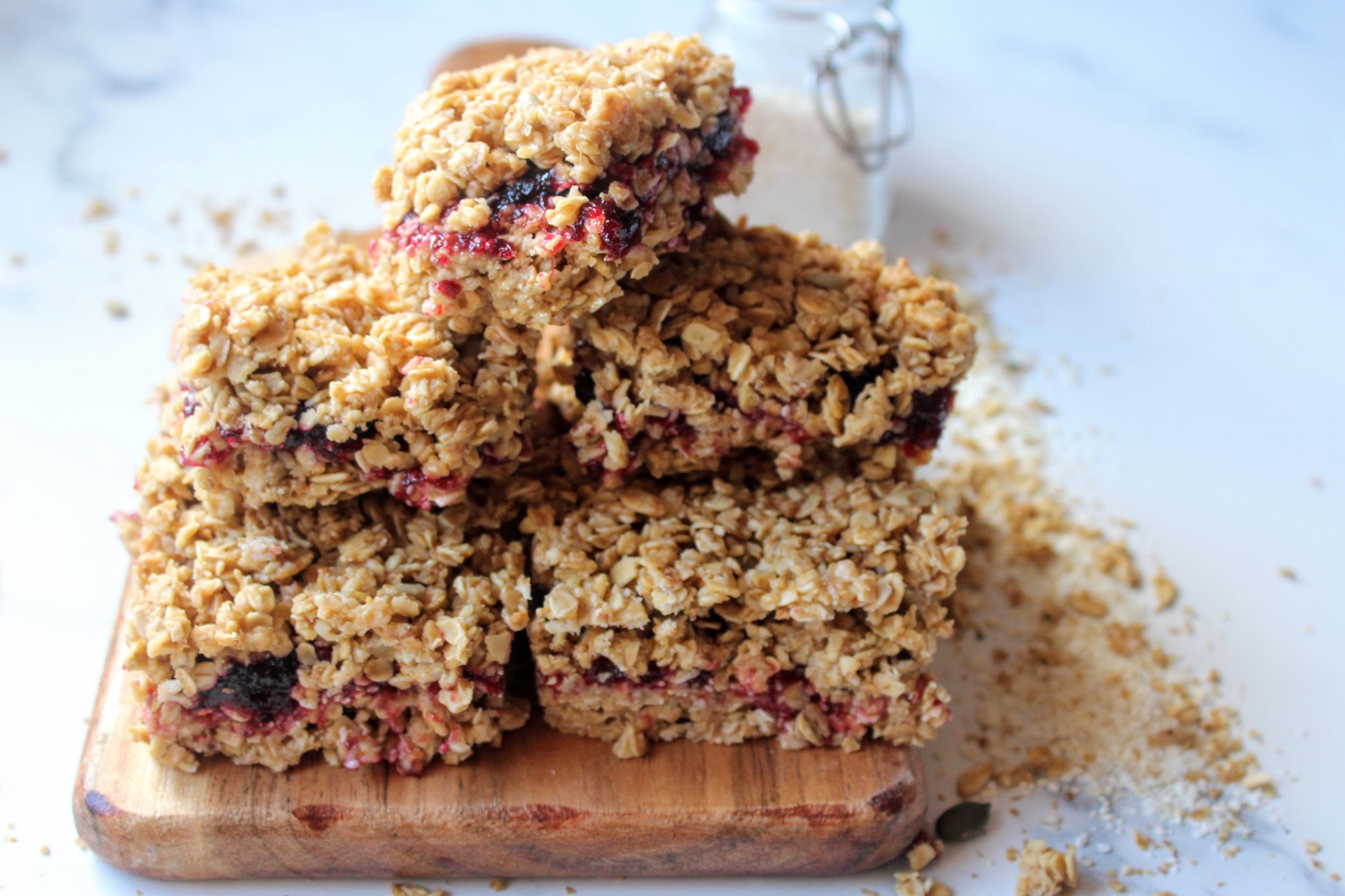 Jam Layered Flapjack Bars – Indulging Innocently Recipes by @SpamellaB