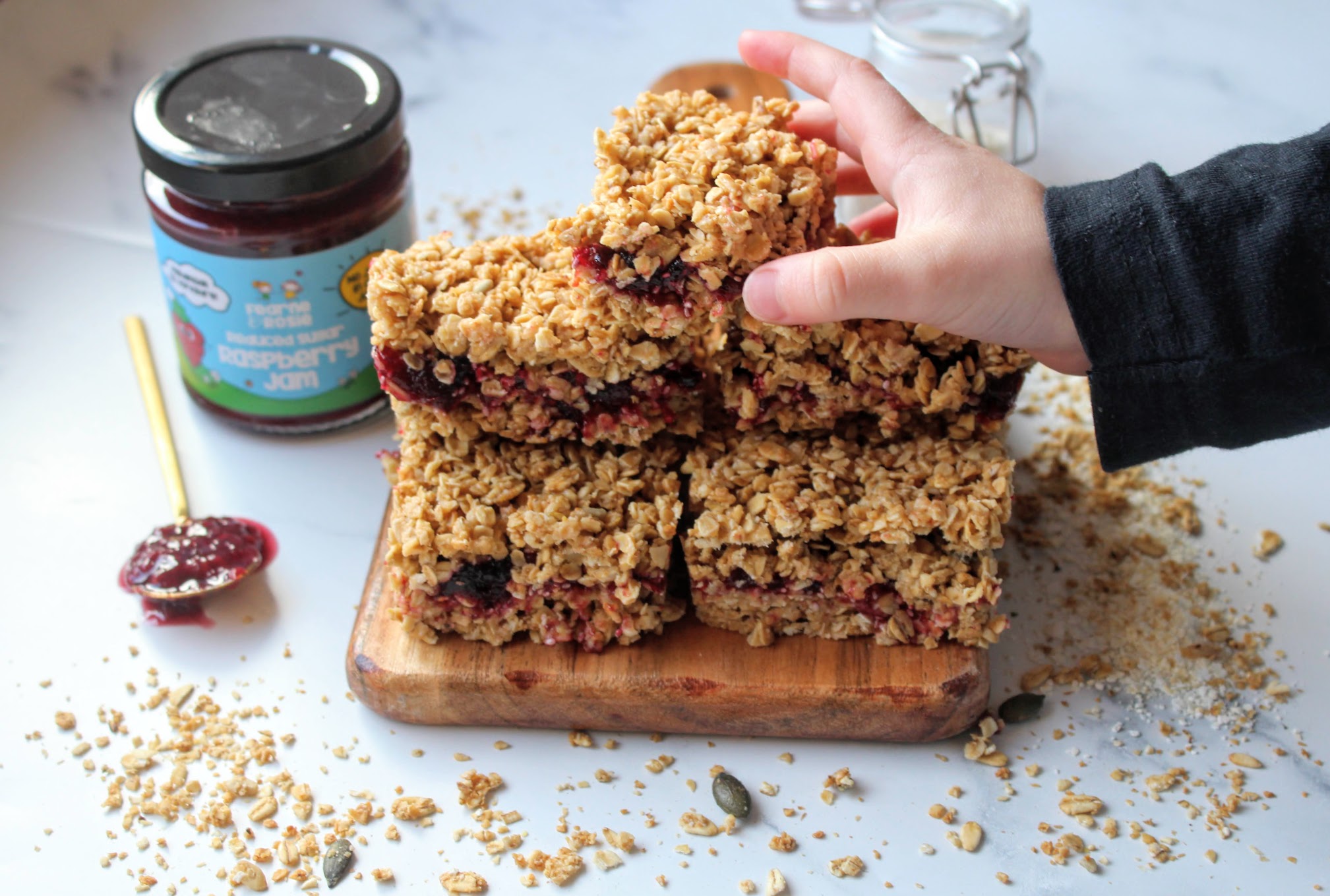 Jam Layered Flapjack Bars – Indulging Innocently Recipes by @SpamellaB