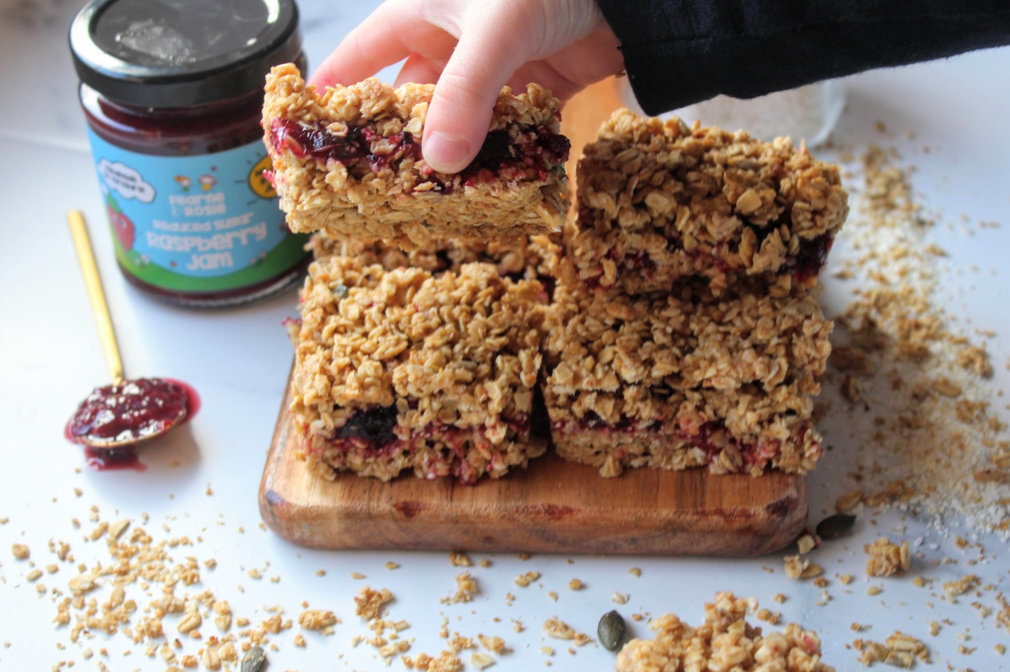 Jam Layered Flapjack Bars – Indulging Innocently Recipes by @SpamellaB